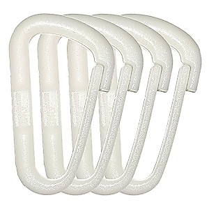 Breakwater Supply™ Hingeless Glow in The Dark Carabiner Hooks 4 Pack, Small 2-inch Gear Attachment Clips for Keys, Water Bottle, Backpack, MOLLE + Ultralight, D-Ring, D-Shape (White with Green Glow)