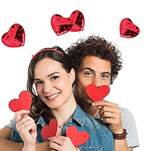 Heart Headband Cupid Headband Sequin Love-shaped Cupid Headpiece Heart Ears Headband Heart Headpiece Cupid Ears Valentine Head Boppers Valentine Day Accessories for Halloween Party Red Cupid Costume