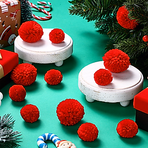Syhood 30 Pcs Yarn Pom Poms Set Includes 20 Pcs 1 Inch Pompoms 10 Pcs 1.5 Inches Pompom Balls for Christmas Crafts White Red Fluffy Pompom Balls for Xmas Party Decor Costume DIY Supplies (Red)
