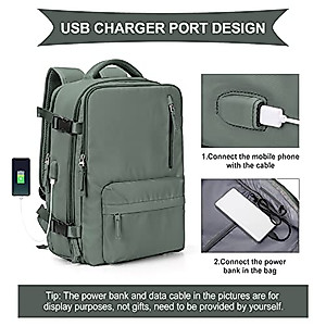 Large Travel Backpack Women, Carry On Backpack,Hiking Backpack Waterproof Outdoor Sports Rucksack Casual Daypack School Bag Fit 14 Inch Laptop with USB Charging Port Shoes Compartment, Green