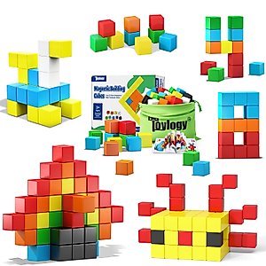 48PCS Magnetic Blocks for Toddlers Toys, Large Magnetic Cube Toys for Sensory STEM Education Preschool Magnet Toys for 3 4 5 6 Year Old Boys and Girls, Compatile with Mine Magnet World