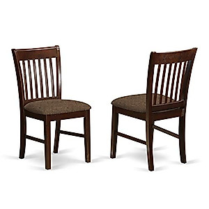 East West Furniture NFC-MAH-C Norfolk Dinette Chairs - Linen Fabric Upholstered Wooden Chairs, Set of 2, Mahogany