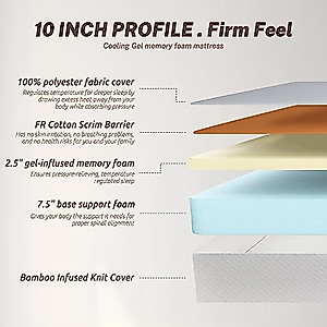 Dopinmin Twin Size 10 Inch Gel Memory Foam Mattress Medium-Firm Mattress for Pressure Relief & Cooler Sleep, Mattress for Kid Young Adults, CertiPUR-US Certified, Bed in a Box