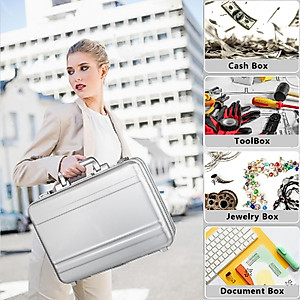 urecimy Medium 18.1X13.8X4.5 Inch Combination TSA Lock Aluminum Briefcase Metal Toolbox Cash Case 15.6 Inch Notebook Briefcase with Foam Silver