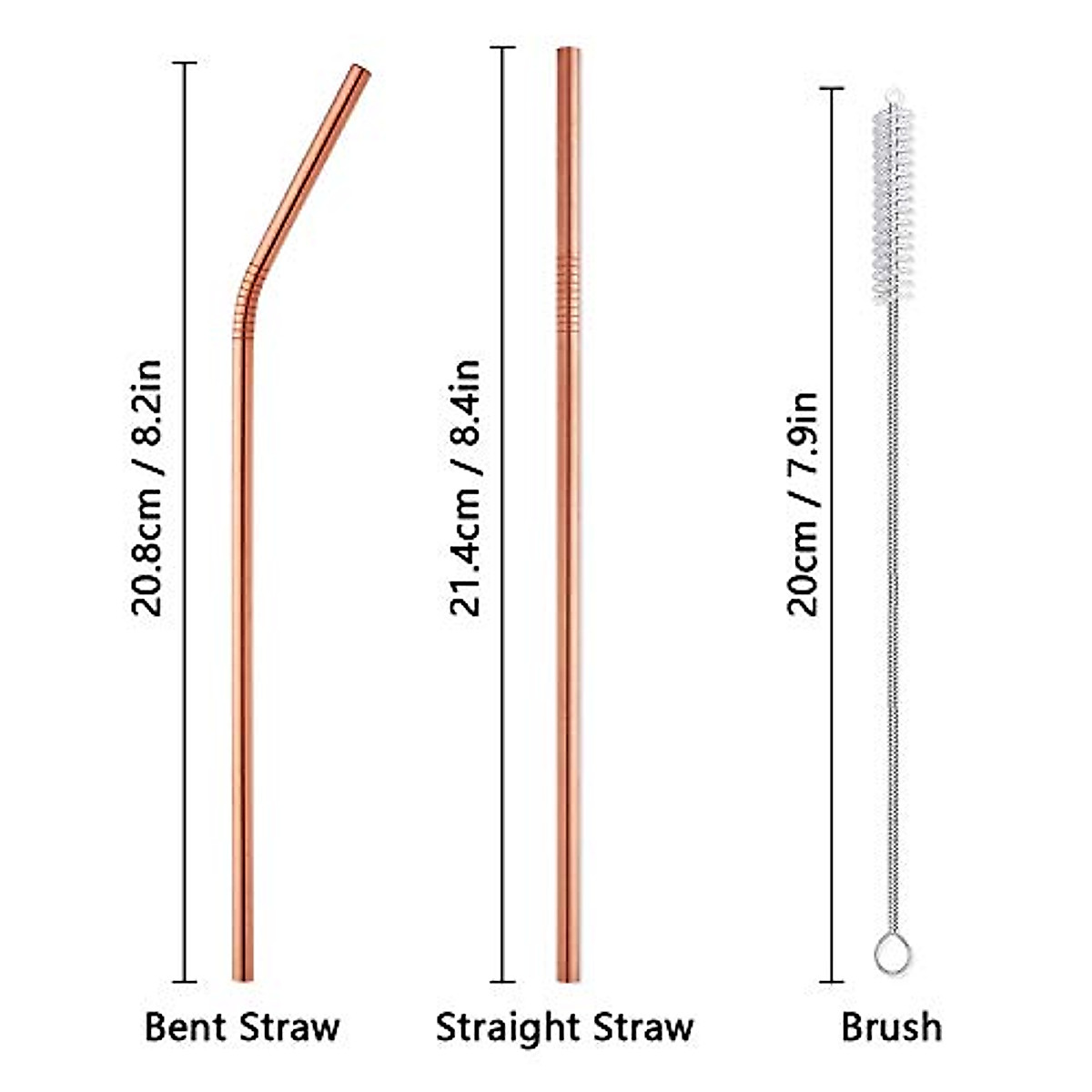 AIPRODA Long Reusable Stainless Steel Straws,Fits 30 oz Tumbler & 20oz Tumblers,Eco Friendly Drinking Straws,Set of 4 Stainless Steel Straws (2 Straight+2 Bent+1 Brush)(rose gold)
