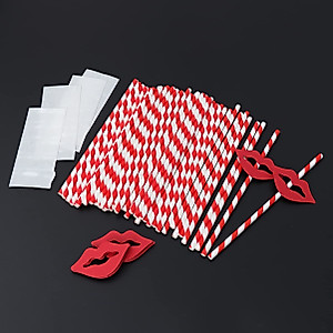 Gadpiparty 50pcs Paper Drinking Straws Red Lips Decorative Cocktail Drinking Straws Valentines Day Straws for Birthday Wedding Baby Shower Theme Decoration