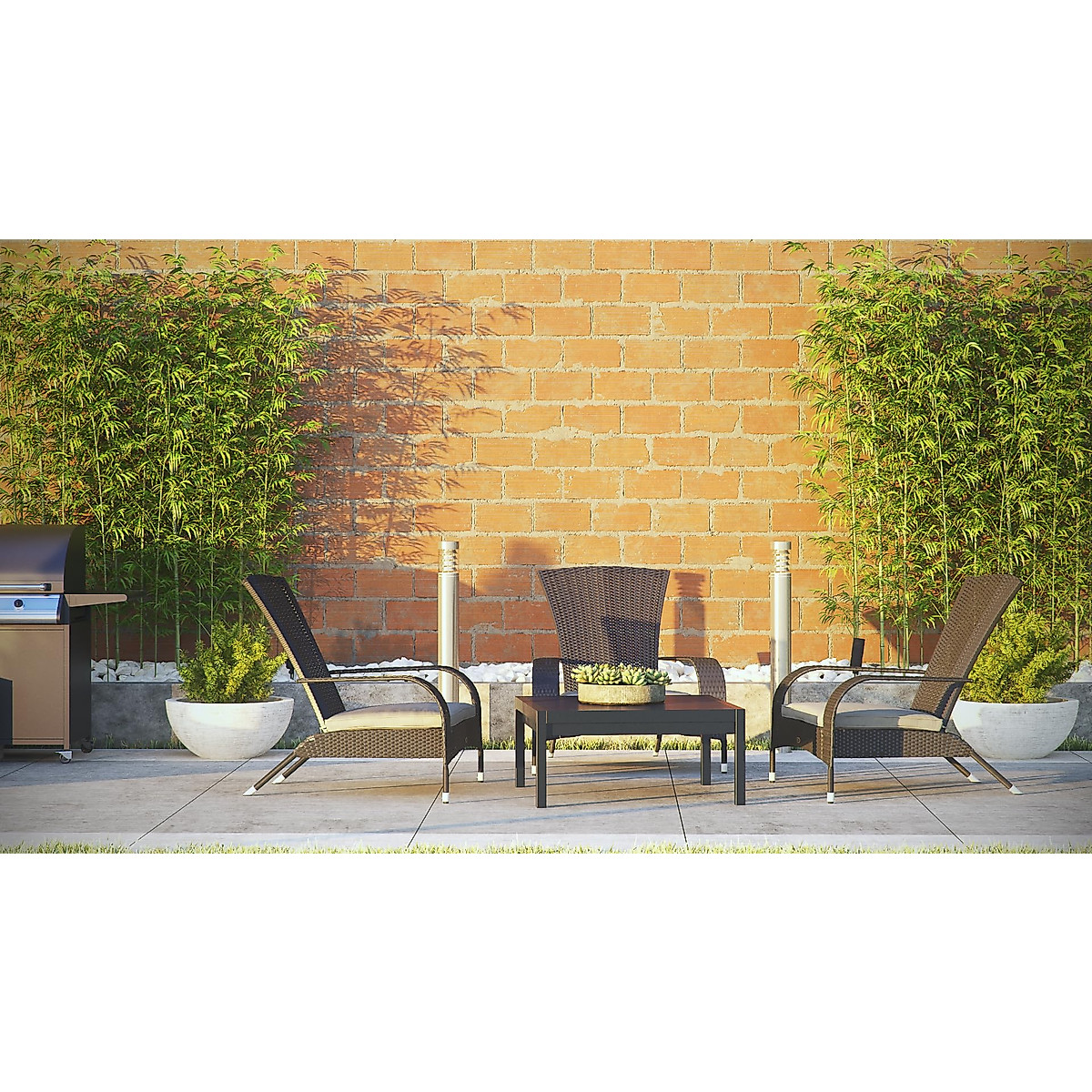 Aspect Living 64962 Pacifico Black Wicker Lounge Chair with Grey Cushion - All-Season, Lightweight, Adirondack Style, Durable & Stylish Outdoor Armchair, Elegant Black Finish