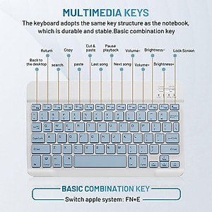 Bluetooth Keyboard and Mouse Combo Rechargeable Portable Wireless Keyboard Mouse Set for Apple iPad iPhone iOS 13 and Above Samsung Tablet Phone Smartphone Android Windows (10 inch Blue)