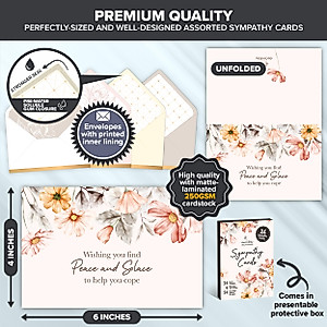 Decorably Assorted Cards with Envelopes & Stickers - 24 Pack Assorted Sympathy Cards with Envelopes, Printed Message Inside Sympathy Cards Assortment Box with Envelopes, 6x4in Pack of Sympathy Cards