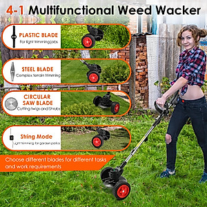 Powerful Cordless Weed Wacker, 21V Electric Brush Cutter with 2.0Ah Battery, Foldable Design, Lightweight and Versatile 3-in-1 Weed Eater for Garden, Lawn, and Yard