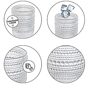 ZOOFOX Set of 6 Romantic Water Glasses, 12 oz Hobnail Glasses Tumbler, Clear Embossed Vintage Glassware Set for Beer, Cocktail, Soda, Beverages