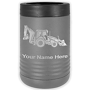 LaserGram Double Wall Insulated Beverage Can Holder, Backhoe Loader, Personalized Engraving Included (Standard Can, Gray)