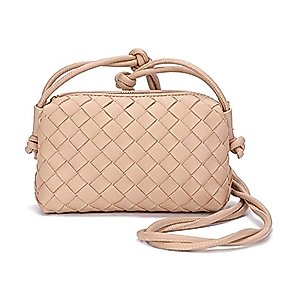 Woven Crossbody Bags for Women，Fashion Leather Lightweight Handbags Shoulder Bag Phone Wallet Purse Stylish Ladies Messenger Bags，Apricot