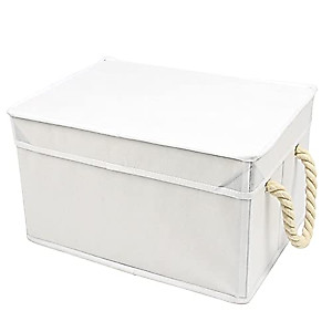 Casaphoria 3pcs Cube Collapsible Fabric Storage Bins with Rope Handles,Thicker Foldable Rectangular Canvas Storage Box with Lid for Shelves Organizing,Closet Storage Baskets Stackable for Wardrobe