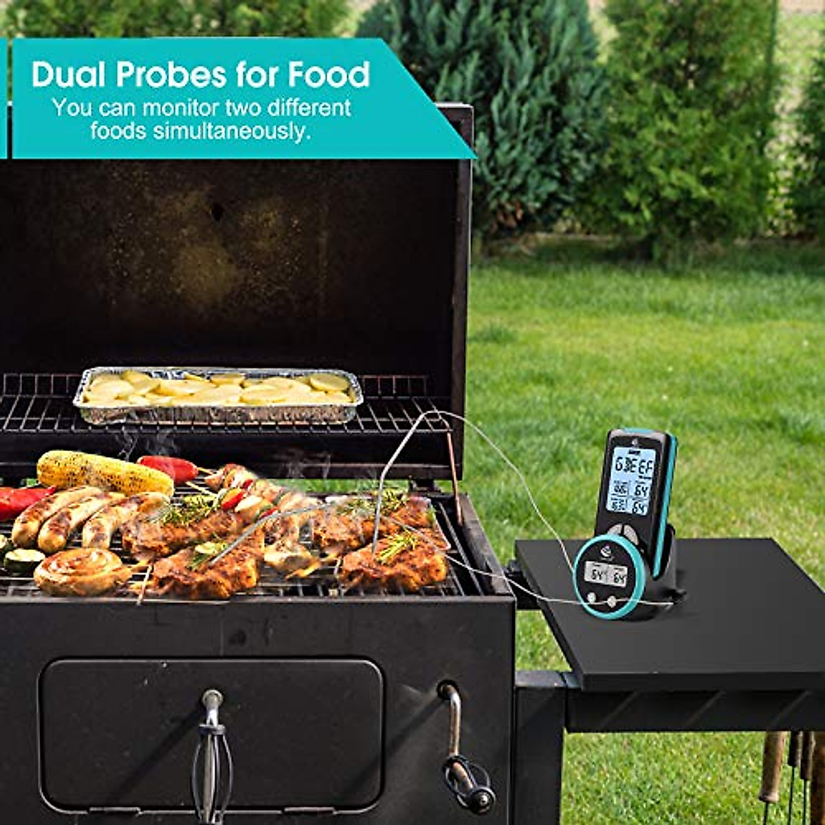 AIMILAR Wireless Meat Thermometer with Dual Probes | Remote Range up to 328ft | Preset Meats & Doneness Levels | Backlit Display & Magnet | Oven Safe with a Timer | 716°F Probe and Wire