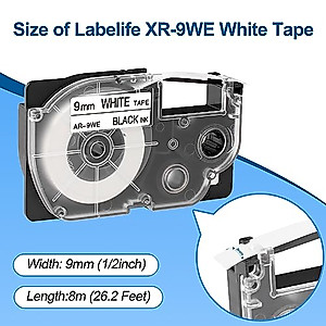 XR-9WE Replace for Casio Label It Tape 9mm 3/8'' XR-9WE XR9WE XR-9WE2S Black on White Tape Cassette Comaptible Casio EZ Label Printer KL-750 KL-60 KL-100 KL-120 KL-430 KL-780 KL-7200, 3-Pack