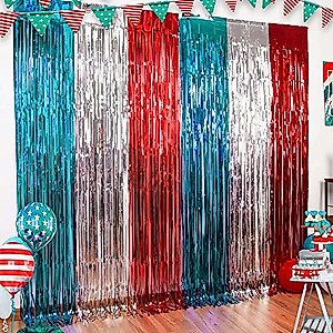 Dazzle Bright Backdrop Curtain, 3FT x 8FT Metallic Tinsel Foil Fringe Curtains Photo Booth Background for Baby Shower Party Birthday Wedding Engagement Bridal Shower (2, Blue)