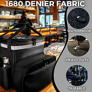 Insulated Food Delivery Backpack made with Expandable 1680D commercial-grade fabric features customizable Velcro patch area for branding, ideal for bike deliveries, Uber Eats, DoorDash, Grubhub