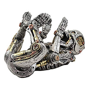 Ebros Steampunk Industrial Victorian Sci Fi Cyborg Robotic Terminator Skeleton Wine Bottle Holder Figurine with Painted Gearwork Clockwork and Mechanical Parts Party Hosting Skeletons Skulls Decor
