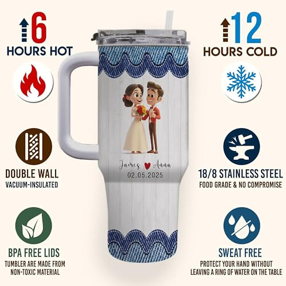 Custom 40oz Tumbler with Handle – romantic dance-Personalized Couple Gift for Anniversary Wedding Gift, Birthday, Mother's Day, Valentine’s Day 8dAKmy