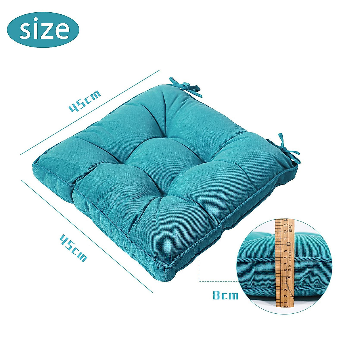 GZHOME Tatami Seat Cushion,Square Corduroy Chair Pad Comfort Soft Chair Cushion with Ties,Ergonomic Thick Seat Pad Meditation Cushion for Living Room Balcony Kitchen(45x45x8(18x18x3inch), White)