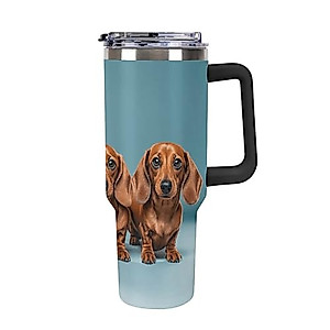 FZQVSGW Three Dachshunds 40 Oz Tumbler with Handle And Straw Stainless Steel Vacuum Insulated Tumblers Reusable Keep Drinks Cold Coffee Cup Holder Friendly Gifts for Women Men Car Gym Travel