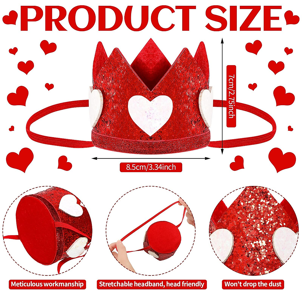 3 Pieces Galentine's Day Red Pet Party Crown, Reusable Crown for Dogs and Cats, Birthday Party Cat Kitten Headband, Adoption Celebration, Valentine's Day