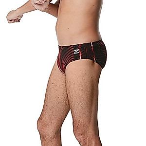 Speedo Men's Standard Swimsuit Brief Endurance+ Printed Team Colors, Solar Red, 36