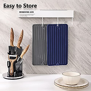 Dish Drying Mat, Silicone Drying Mat for Kitchen Counter, Food Grade Easy to Drain & Clean Thicker Drying Pad for Dish/Cup/Glassware/Pot Heat Resistant Mat 12 x 6 Inches Elegant Grey