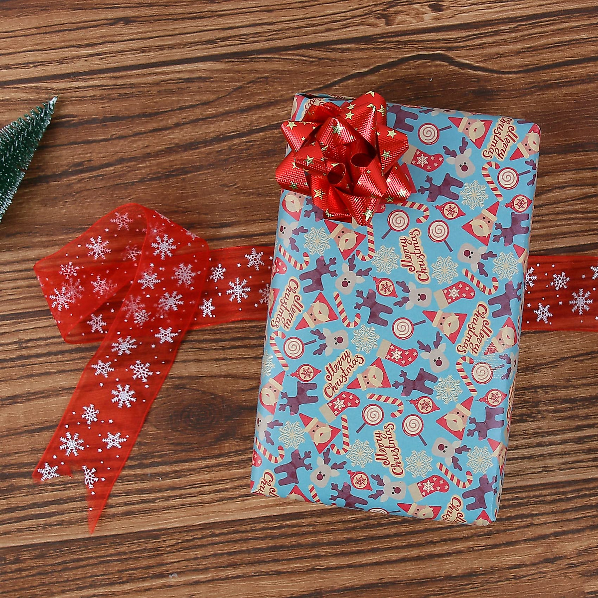 Aimyoo Kraft Christmas Wrapping Paper Jumbo Roll, Santa Stockings Candy Canes Deer Letters Design, Kids Xmas Gift Wrap Paper 17 in x 32 ft