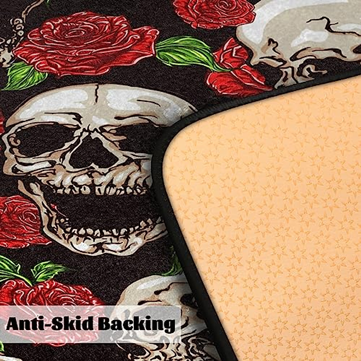 KOBLEN Skull and Red Roses Kitchen Rugs Non Slip Washable Absorbent Kitchen Mats 20x39 inch Cushioned Anti Fatigue Kitchen Floor Mats for in Front of Sink