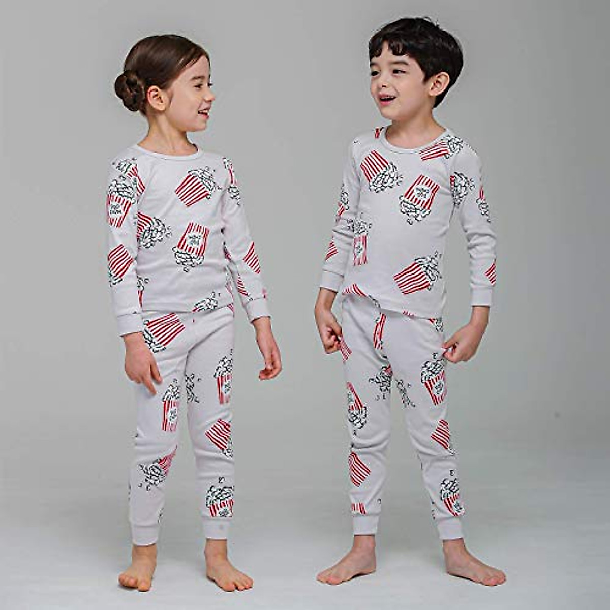 MiNi-K Baby Toddler Kids Boys Girls Sleepwear Pajamas 100% Cotton Long Sleeve 2pcs Pjs Set (Popcorn Grey, 8-9 Years)