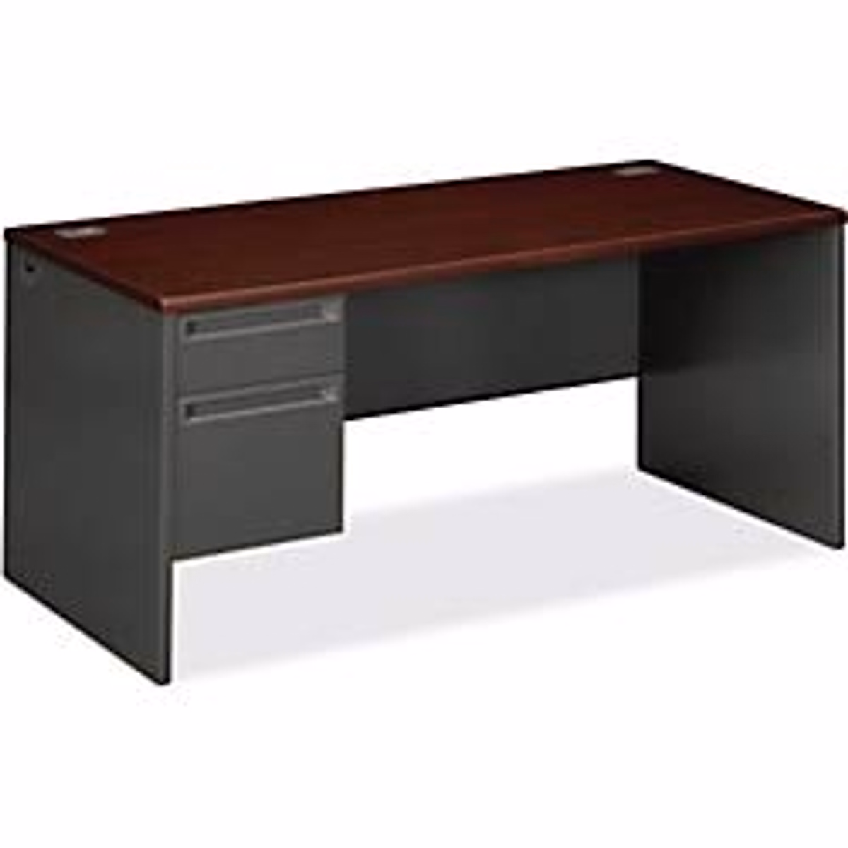 HON 38000 Series Left Pedestal Desk, 66" X 30" X 29.5", Mahogany/Charcoal