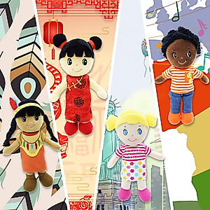 June Garden Soft Baby Doll Set - Multicultural Diversity 8.5" Plush Baby Dolls with Storage Bag - Gift for Infants and Toddlers