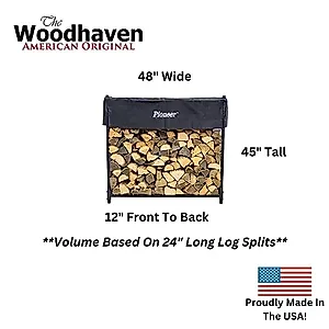 Woodhaven Pioneer 4' Firewood Rack with Cover - Black - Steel Outdoor Log Holder With Cover - Made In The USA - Powder Coat Finish