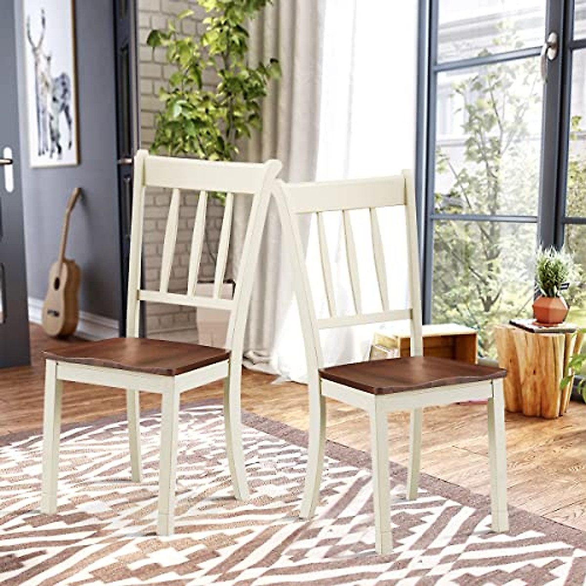 Giantex Solid Wood Dining Chairs Set of 2, Farmhouse Armless Kitchen Chair with Rake Back, Wooden Whitesburg Dining Room Chairs