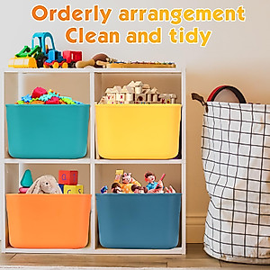 Hoolerry 8 Pieces Colorful Storage Bins with Lid and Handle, Plastic Stackable Baskets Desktop Cube Box Cubby Bins Containers for Shelf Cabinet Bedroom Office (Multi-colored,10.2 x 7 x 6.3 Inch)
