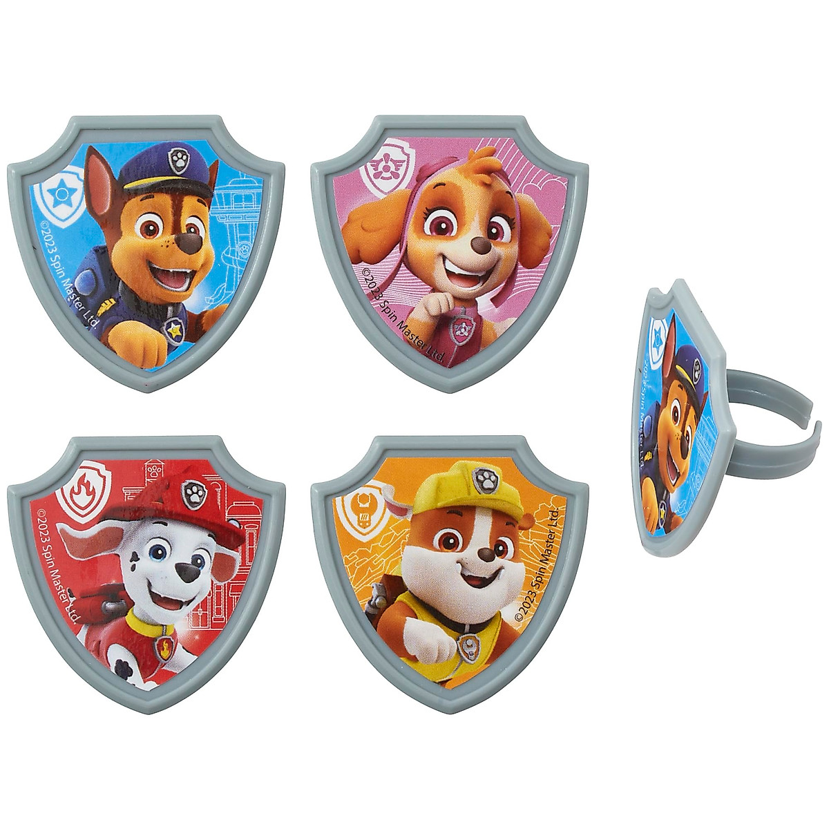 DecoPac Paw Patrol Reporting For Duty Rings, Cupcake Decorations Featuring Chase, Marshall, Skye, And Rubble - 24 Pack