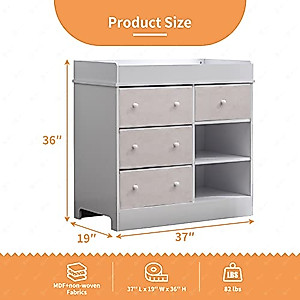 Changing Table with 4 Drawers, Changing Table Dresser with Changing Top and 2 Shelves, Infant Baby Diaper Changing Station for Nursery Bedroom Living Room, Diaper Changing Station