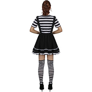 SOLOTIMES Adult Women French Mime Costume Outfit Girls Paris Artist Halloween Cosplay Shirt Dress Beret Socks Gloves Suit Set (Large)