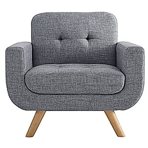 ROSEVERA Rylee 30”Accent Fabric Upholstered Arm Tufted Comfy for Reading in Bedroom,Living Room, Sofa Chair,Armchair for Small Space,Wood Legs, Standard, Gray Linen