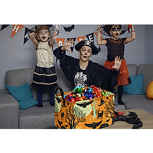 KUNRO Owl Pattern Halloween Storage Gift Basket Canvas Storage Bins with Handles Rectangle Storage Cubes Organizer for Bedroom Living Room