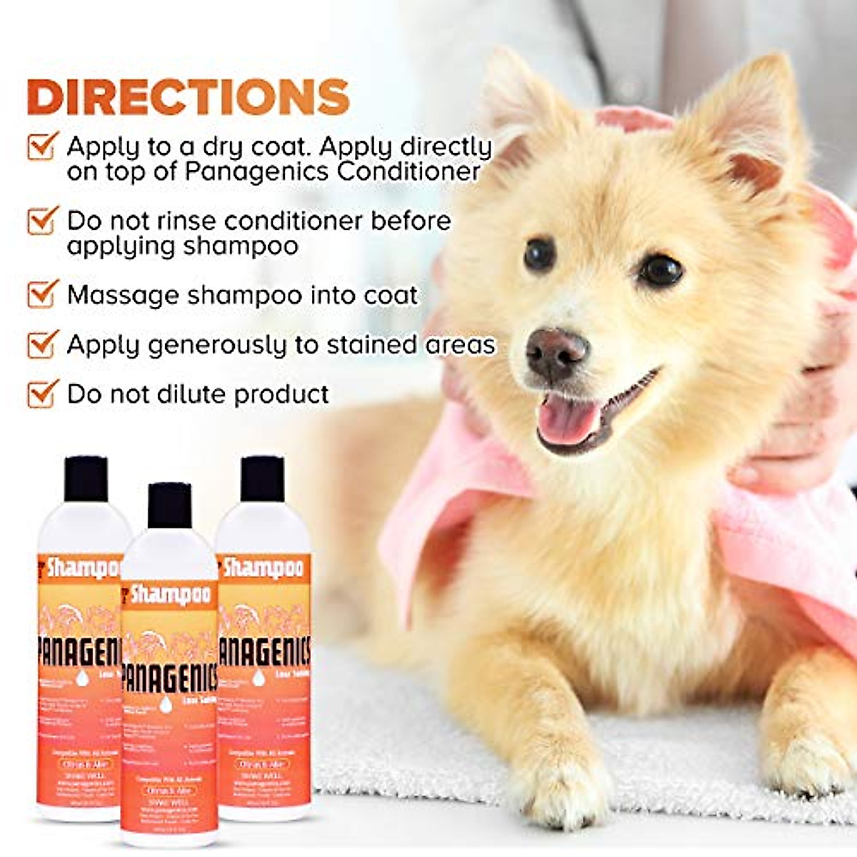 Panagenics | Pet Shampoo - Safe for ALL animals, Unscented, Contains Citrus and Aloe Active Ingredients - 16 ounce bottle