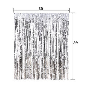 Fecedy 2pcs 3ft x 8.3ft Silver Metallic Tinsel Foil Fringe Curtains Photo Booth Props for Birthday Wedding Engagement Bridal Shower Baby Shower Bachelorette Holiday Celebration Party Decorations