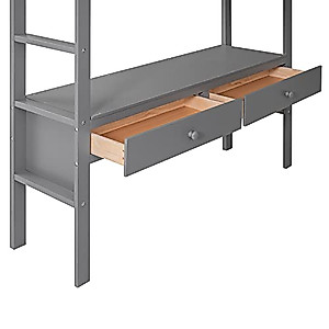 Harper & Bright Designs Full Size Loft Bed with Desk and 2 Drawers, Solid Wood Full Loft Bed with Storage Shelves and Drawers for Girls Boys Teens Adults,No Box Spring Needed,Grey