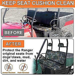 StarknightMT UTV Ranger Seat Covers, Camo Waterproof Seat Covers Compatible with Polaris Ranger 500 700 800 2002-2008 Durable 1680D Fabric with Waterproof PU Coating Camo Bench Seat Cover