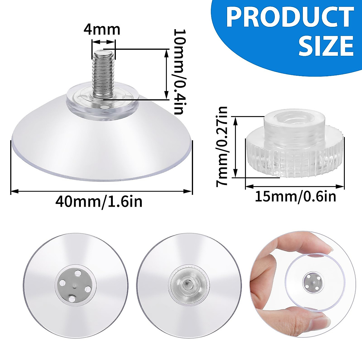 Grevosea 12 Pieces Suction Cup Hooks,Suction Cups for Glass Table Tops Clear Plastic Sucker Pads with Screw and Nut for Outdoor Kitchen Bathroom Shower Wall Window Mirror Glass Daily Hanging 40 mm