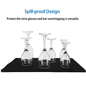 Bar Service Mat, Rubber Salon Mat Large Square 17.7" x 11.8" Flexible PVC Kitchen Drink Service Mat, Non-Slip Heat Resistant Heavy Duty Dish Drying Pad Rectangle Waterproof Drip Mat Black