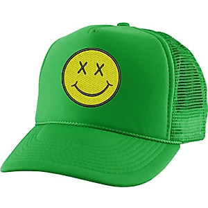 ALLNTRENDS Adult Trucker Hat Smile Face Embroidered Baseball Cap Adjustable Snapback (Kelly Green)