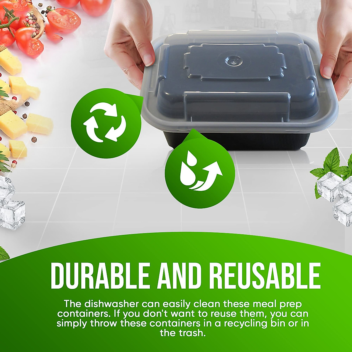 Fonteme Single Compartment Meal Prep 50 Pack - 12oz Container with Airtight Lid – Freezer, Microwave & Dishwasher Safe – Stackable – BPA Free – Meal Prep Storage Container (Black)